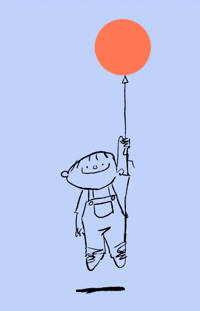 Hand-drawn vector drawing of a Child levitating with a balloon in hand ...